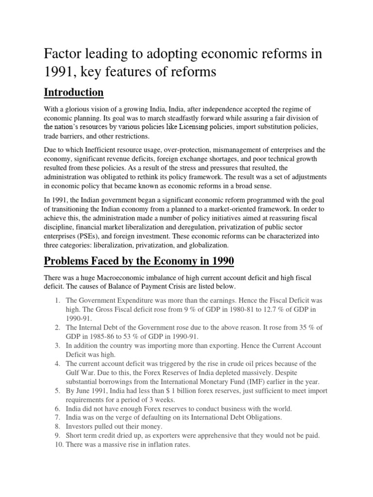 Reasons for India's 1991 Economic Reforms | PDF | Chinese Economic ...
