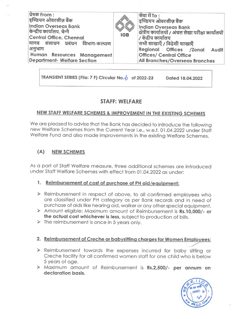 New Staff Welfare Schemes | PDF
