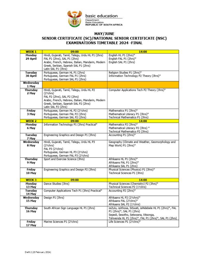 NSC SC 2024-May-June Timetable | PDF | Languages | Foreign Language Studies