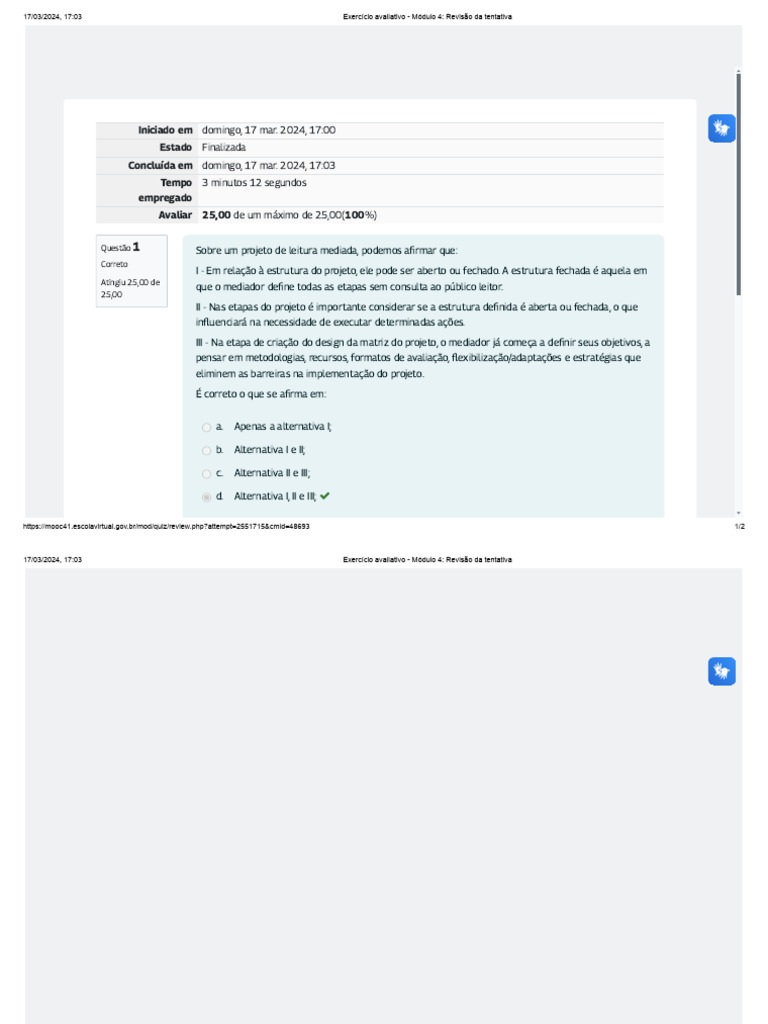Exercício avaliativo - Módulo 4_ Revisão da tentativa | PDF