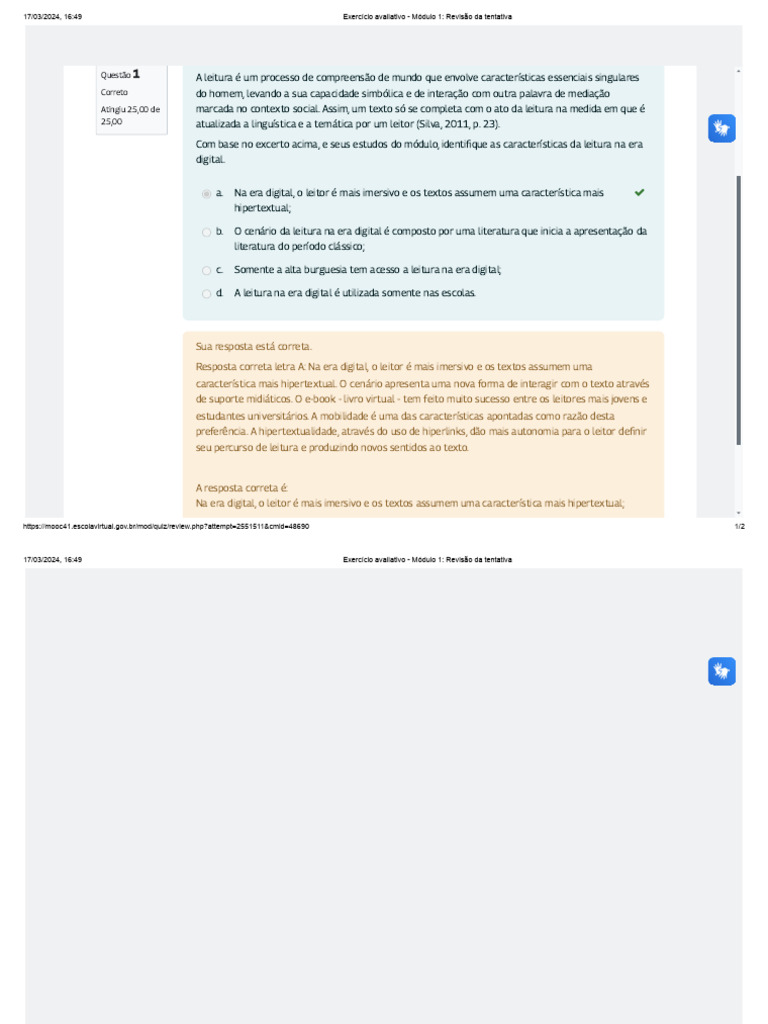 Exercício avaliativo - Módulo 1_ Revisão da tentativa | PDF