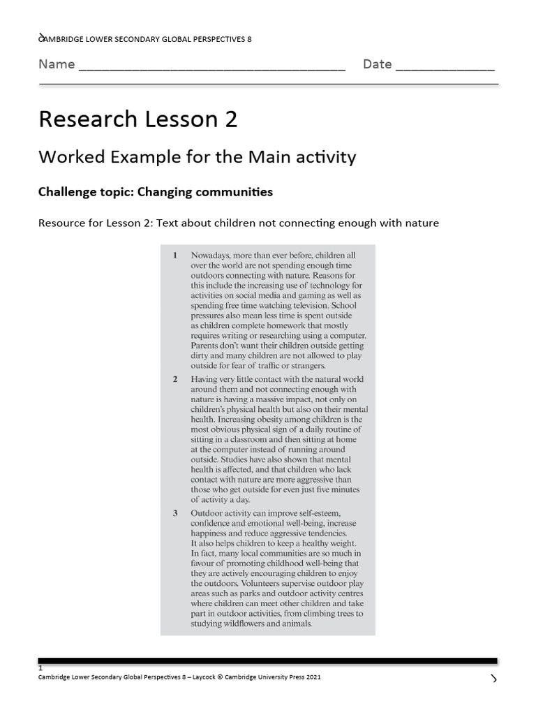 Research Lesson 2 Worked Example For The Main Activity | PDF