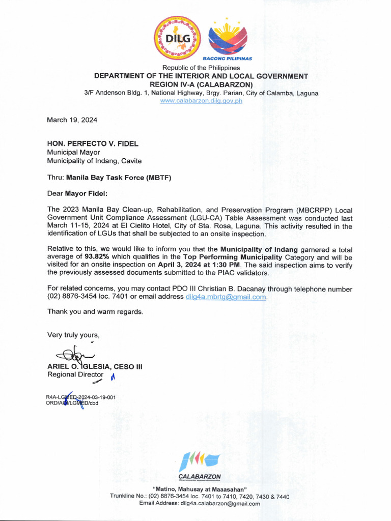 Indang - URGENT MEMO ONSITE INSPECTION APRIL 1 TO 5 WITH GUIDELINES | PDF