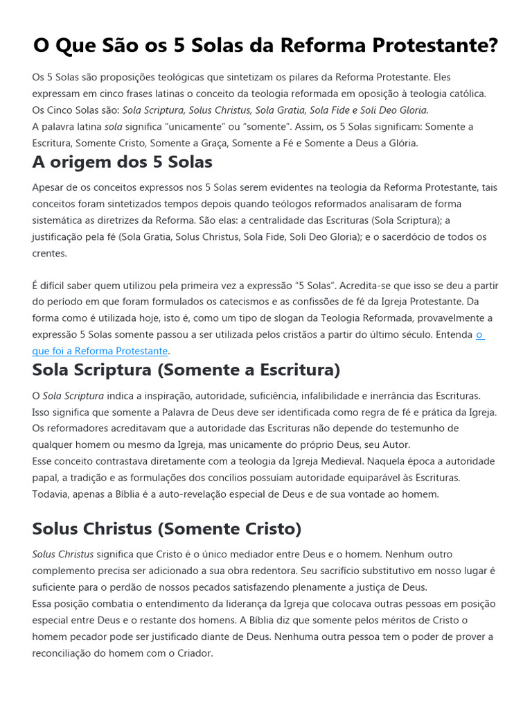 O Que São os 5 Solas da Reforma Protestante | PDF | Sola scriptura ...