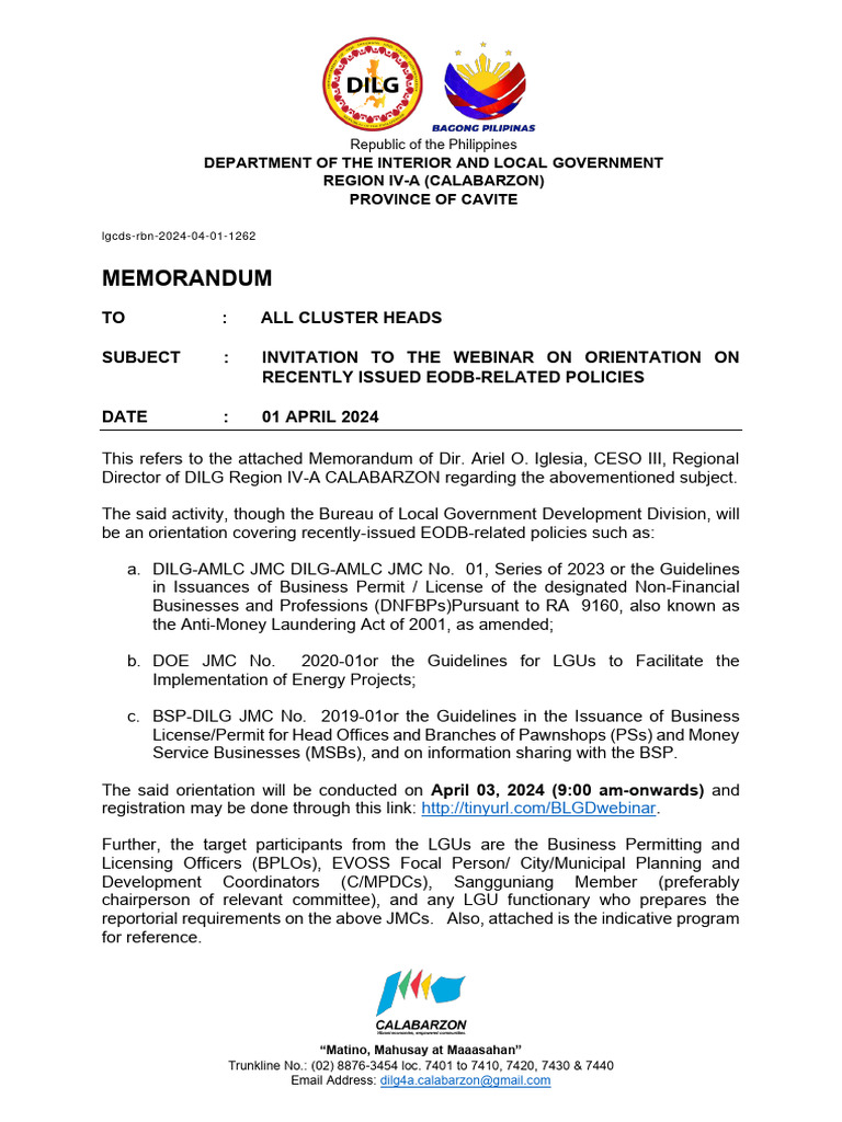 EODB Policy Webinar for LGUs | PDF | Governance | Government