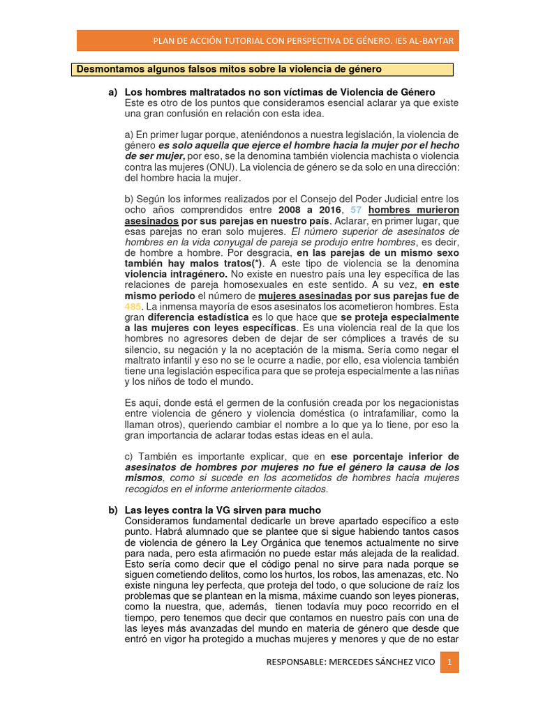 Desmontando Mitos de Violencia de Género | PDF | La violencia contra las mujeres | Etica social