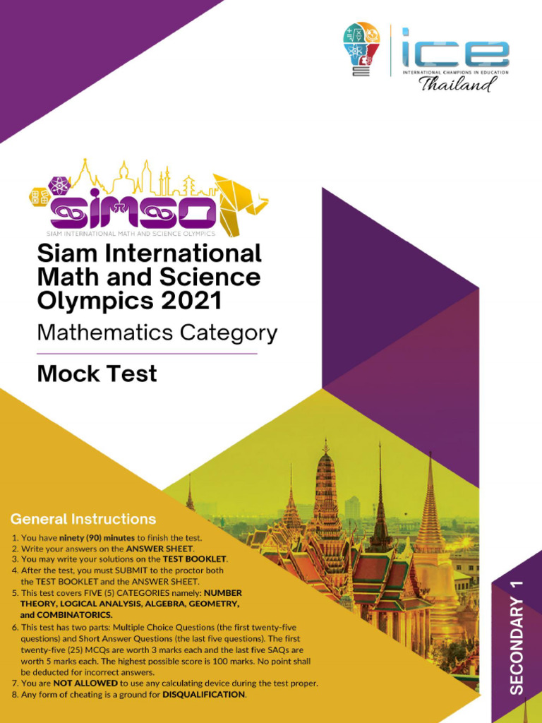 G07-2021-SIMSO-Math-National Round-Mock | PDF | Area | Rectangle