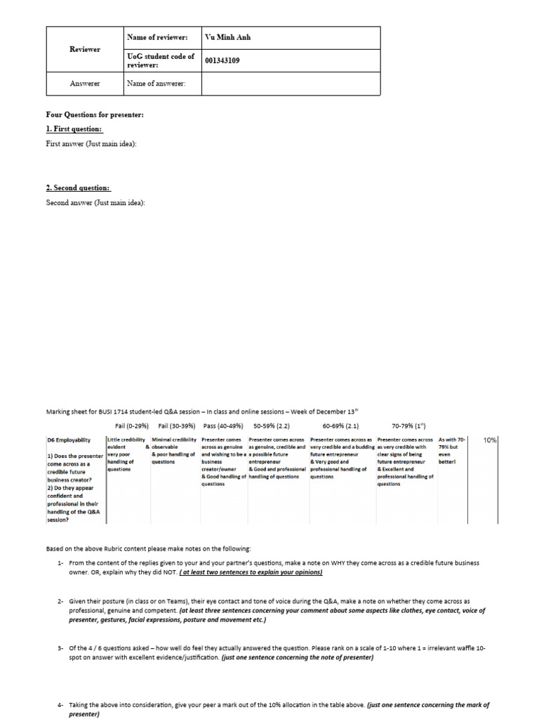 1 BUSI 1714 - QA Peer To Peer Mark Sheet Fill | PDF