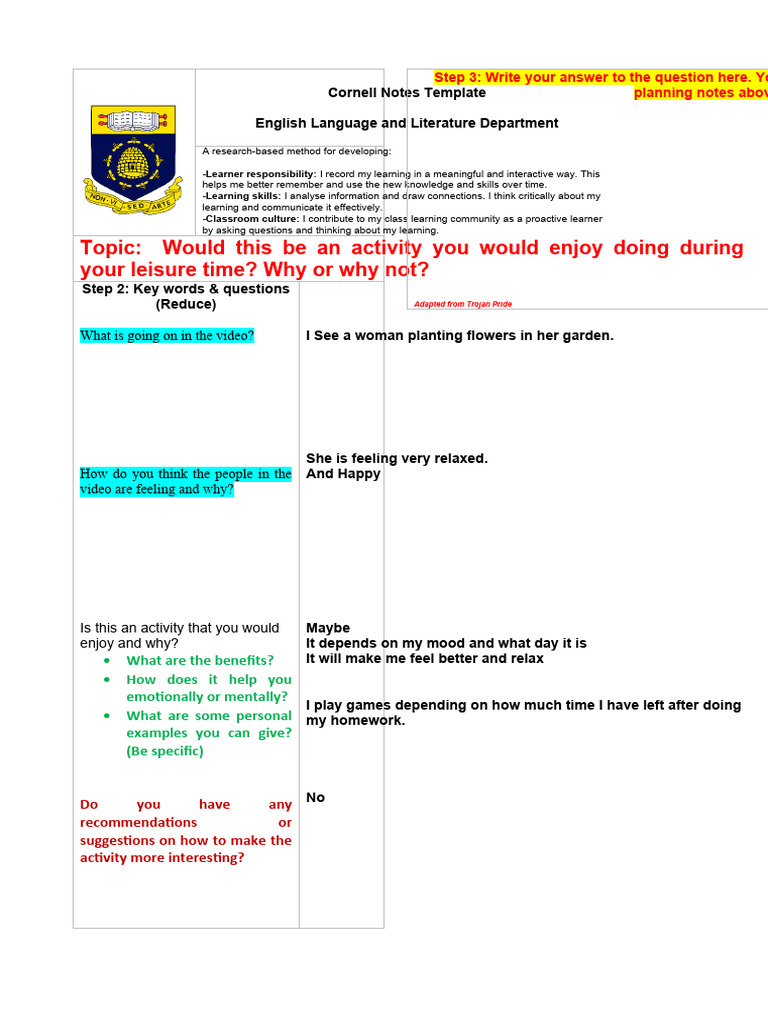 HBL Cornell Notes Template | PDF