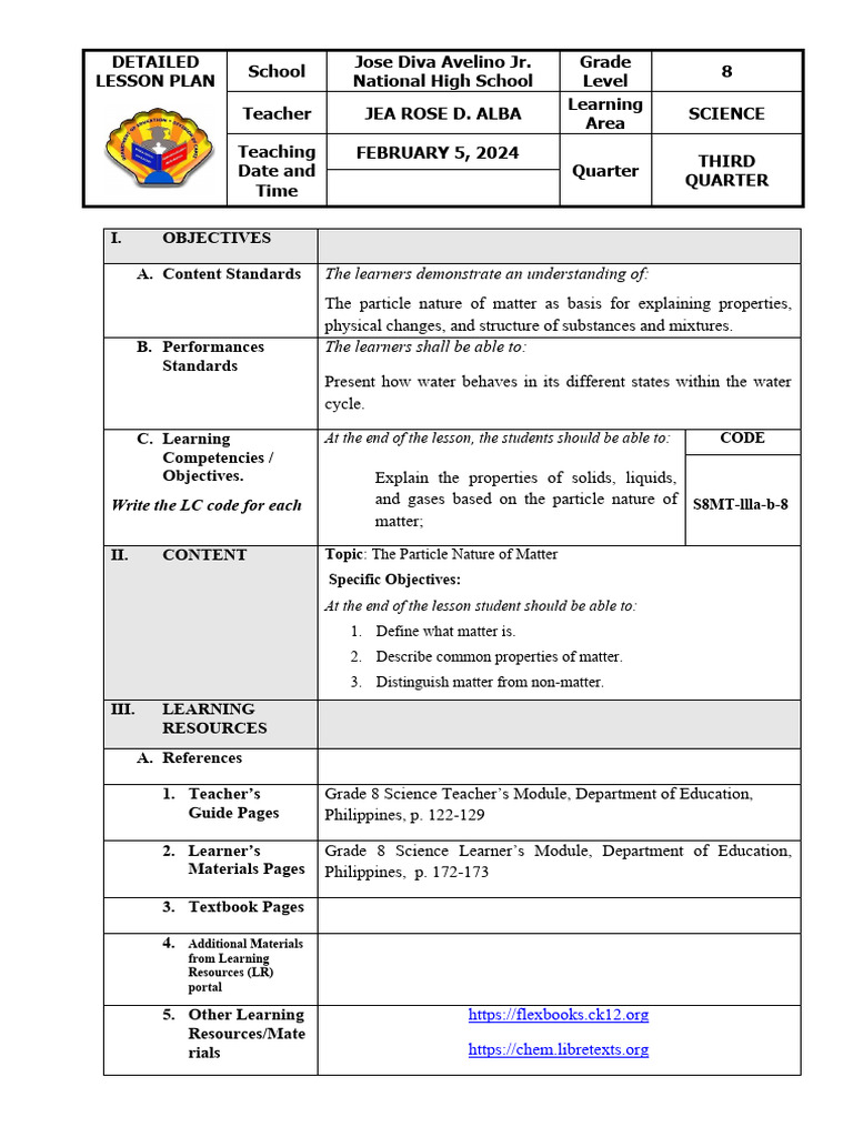 Alba DLP Science 8 Day 1 1 | PDF | Weight | Matter
