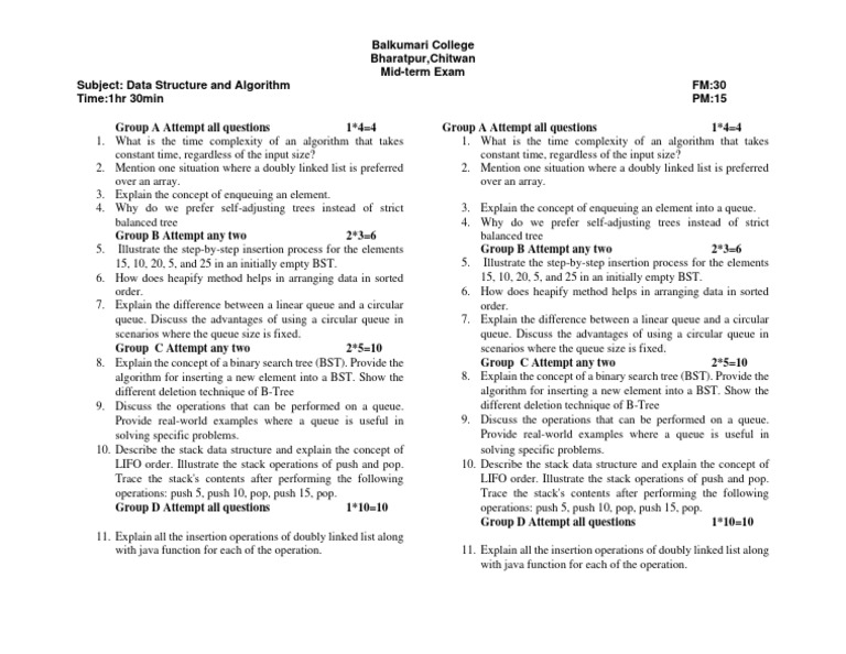Dsaquestionmidterm | PDF | Queue (Abstract Data Type) | Time Complexity