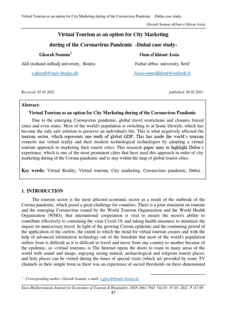 Virtual Tourism As An Option For City Marketing During of The Coronavirus Pandemic Dubai Case ...