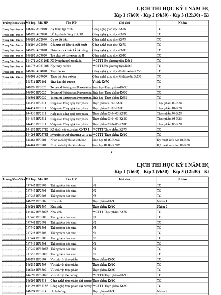 Copy of Lịch Thi Kỳ i 071223 1 | PDF