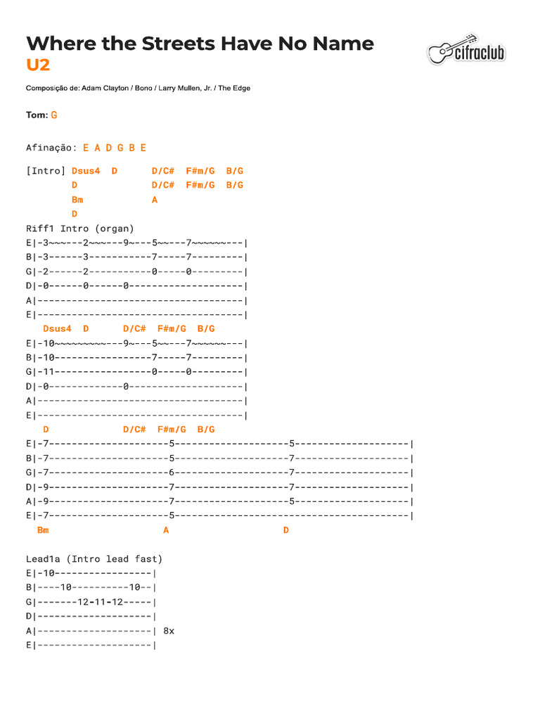 Where The Streets Have No Name U2 Pdf