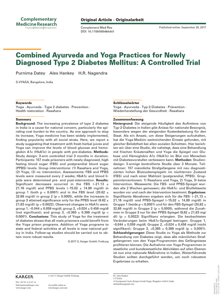 Yoga and Ayurveda for Type 2 Diabetes | PDF | Glycated Hemoglobin ...