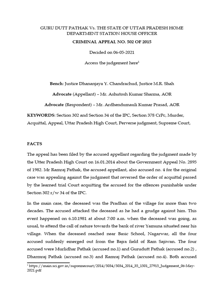 Supreme Court Ruling on UP Murder Appeal | PDF | Appeal | Judgment (Law)