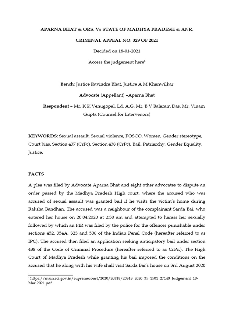 Aparna Bhat | Download Free PDF | Bail | Sexual Harassment