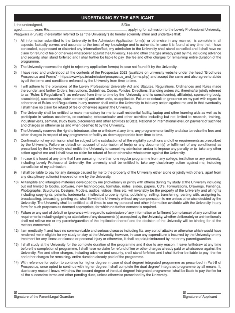 Undertaking by Applicant For Portal 2023 | PDF | Indemnity | Fee