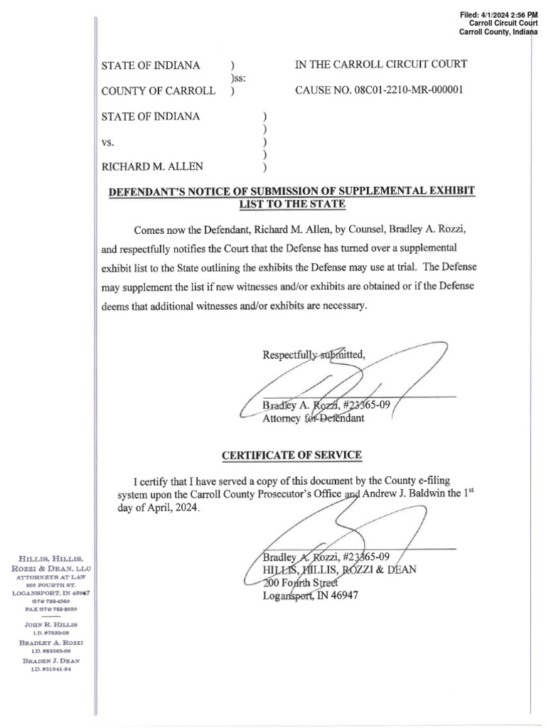 Defendant's Notice of Submission of Supplemental Exhibit List To The ...