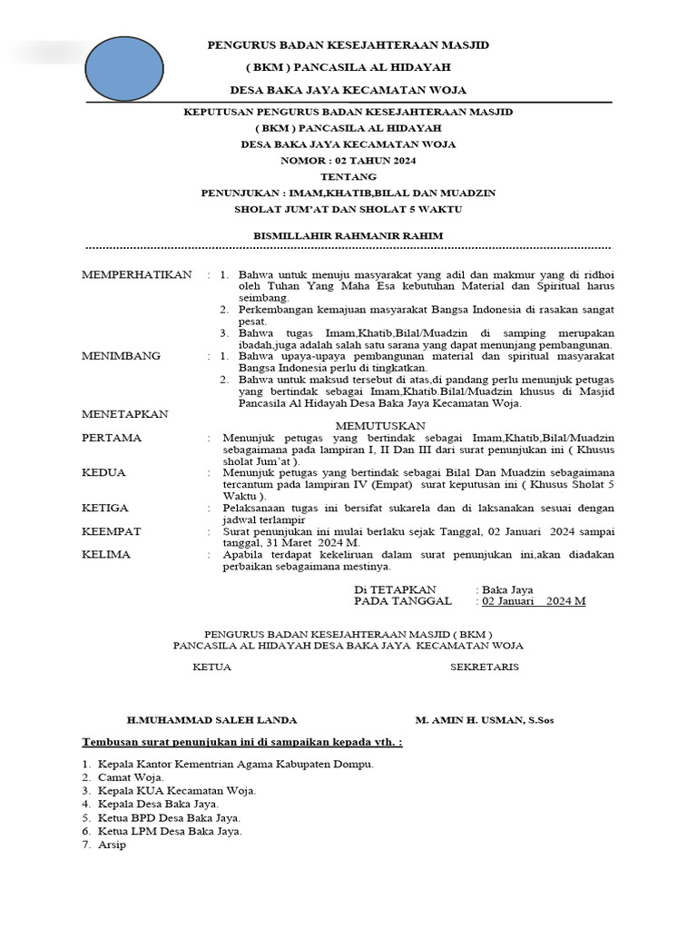 SK KHATIB, IMAM DAN BILAL 2024 | PDF