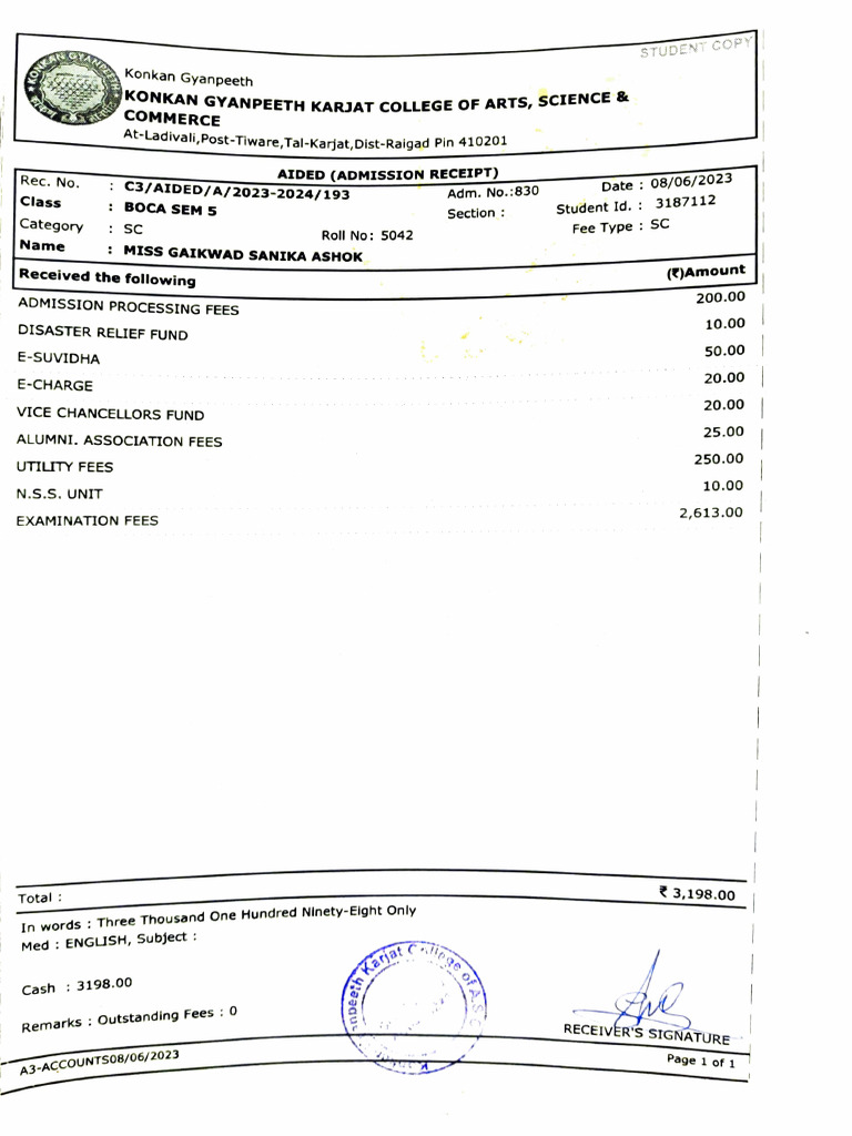 sanika fee receipt | PDF