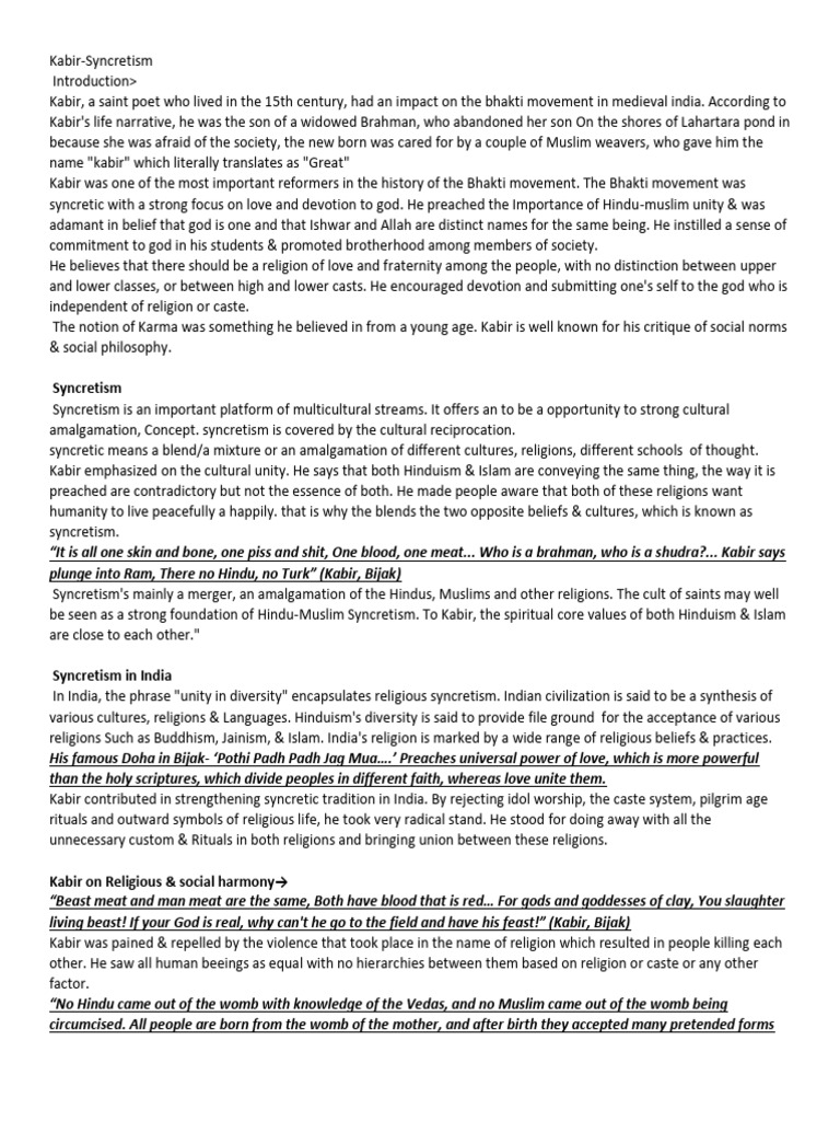 Kabir Syncretiom | PDF | Bhakti | Bhakti Movement