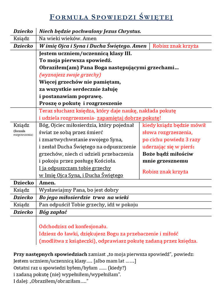 Formuła Spowiedzi Dzieci I Komunijne | PDF