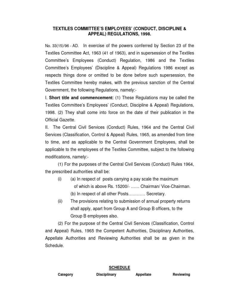 TEXTILES COMMITTEE'S EMPLOYEES Conduct and Discipline | PDF | Justice ...