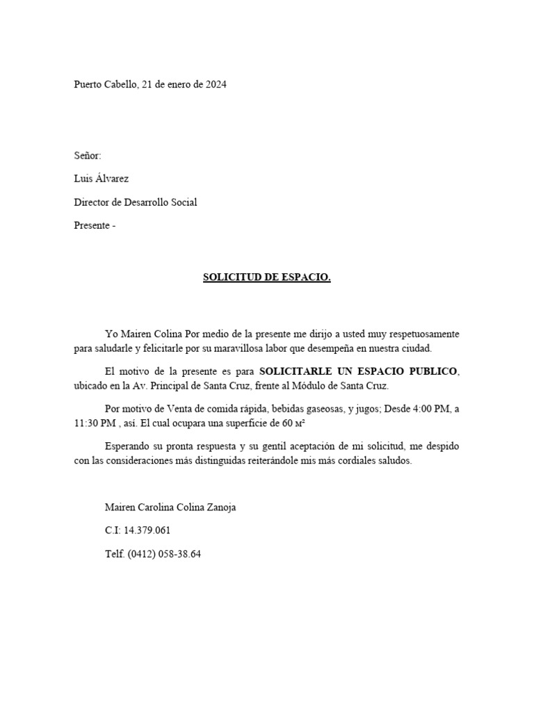 Carta Solicitud de Espacio | PDF