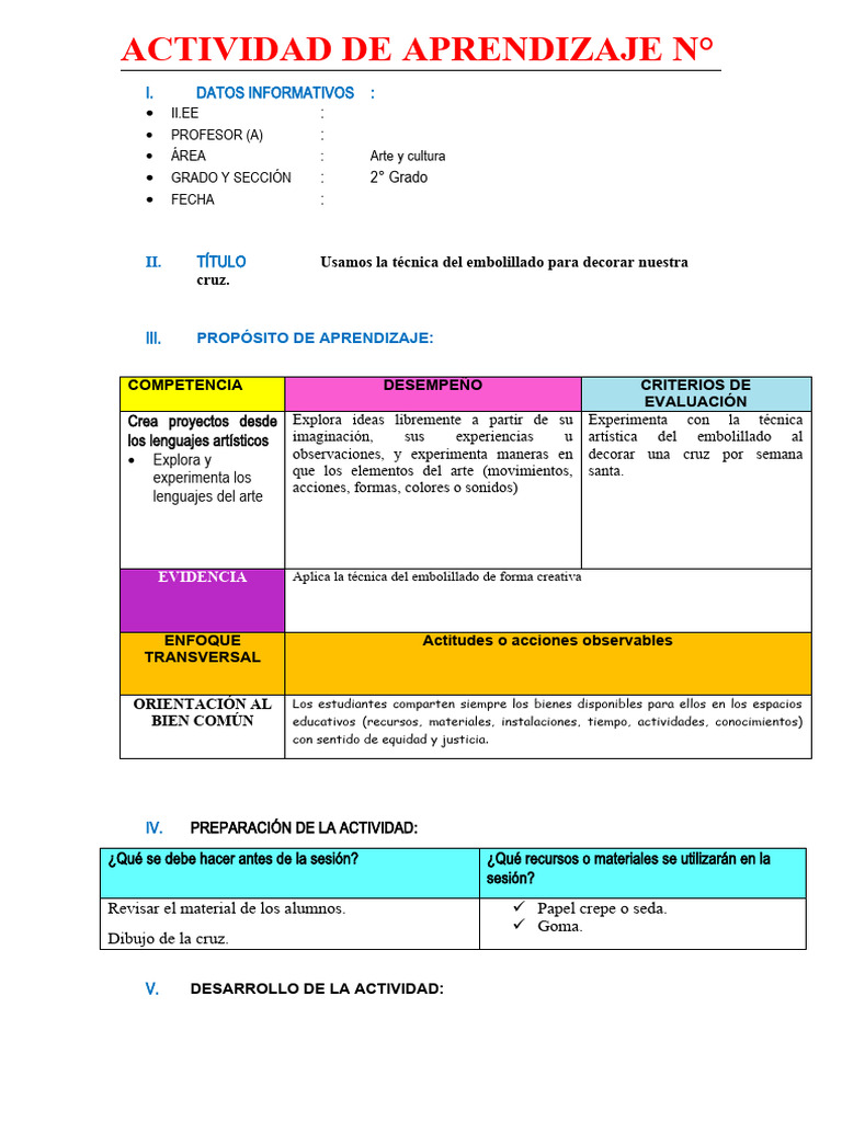 Sesión Exploramos A Través de La Técnica Del Embolillado. | PDF ...