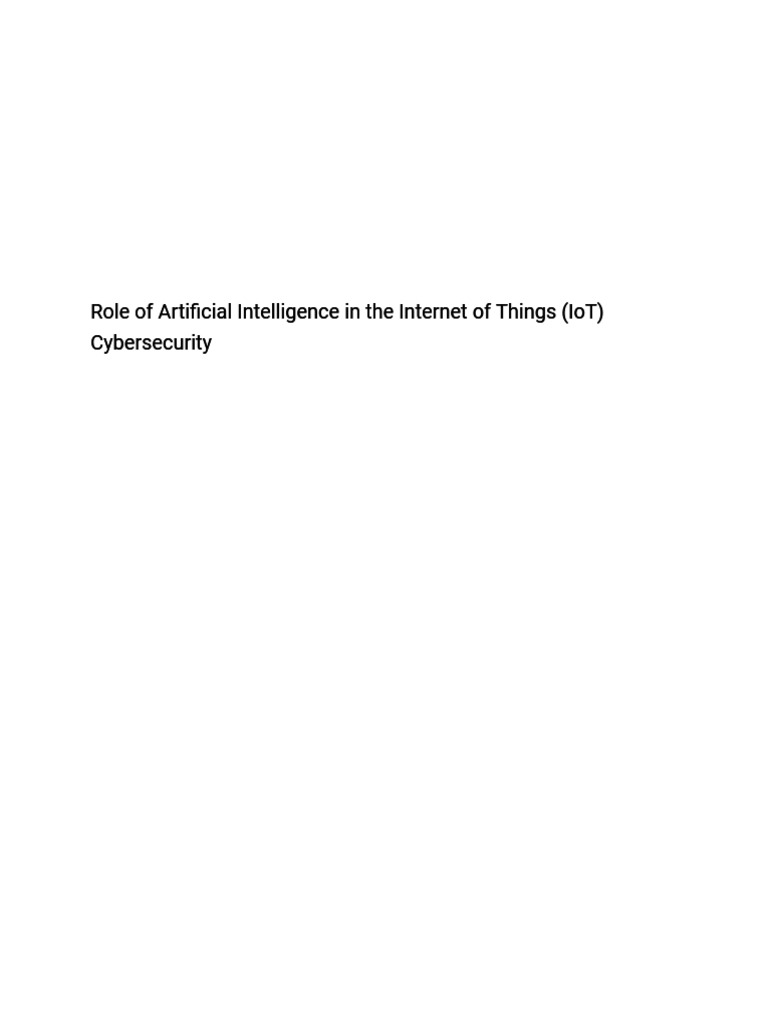 Role Of Artificial Intelligence In The Internet Of Things Iot C Pdf