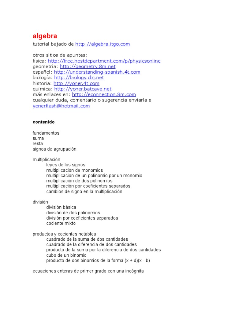 Algebra Espanol | PDF | Factorización | División (Matemáticas)