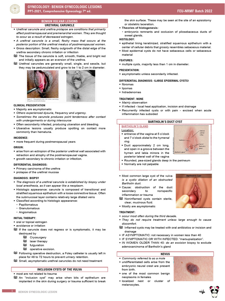 (Gyne) 1.5 Benign Gynecologic Lesion - Dr. Co (Aish) | PDF | Ovarian Cancer | Ovary