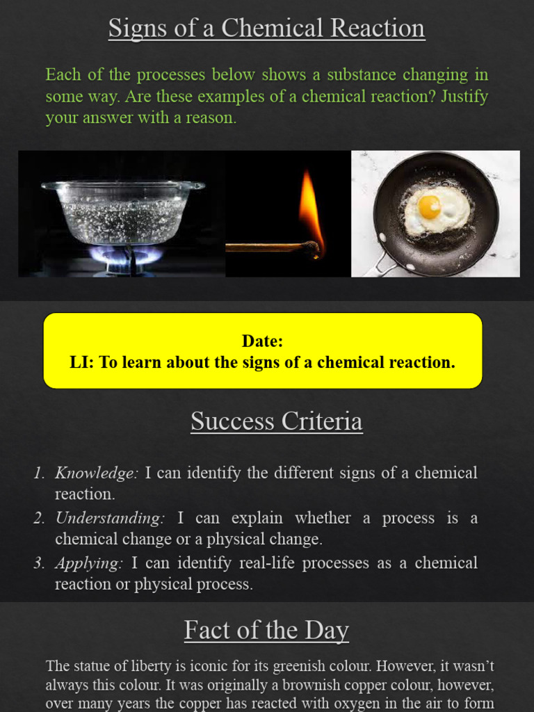 Signs of A Chemical Reaction | PDF | Chemical Reactions | Chemical ...