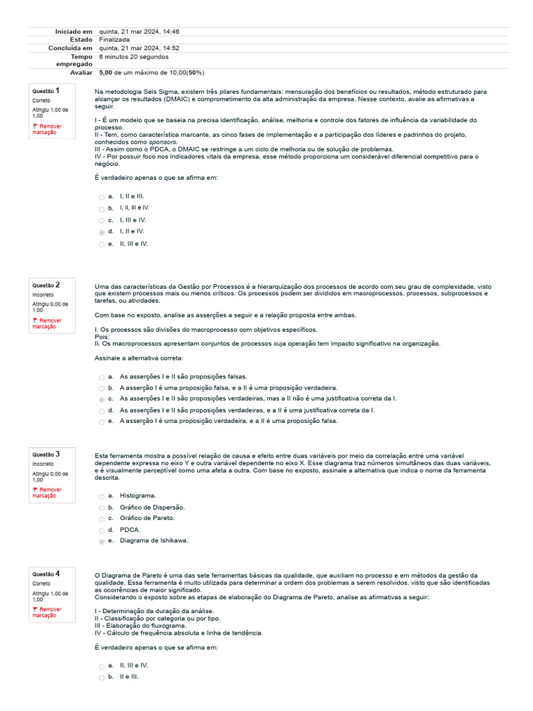 Atividade 2 (A2) - Revisão Da Tentativa | PDF | Seis Sigma | Qualidade (negócios)
