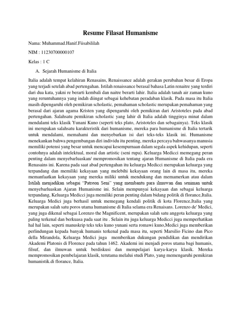 C - 23 - Muhammad - Hanif.Fiisabilillah - Resume Filsafat Humanisme PDF | PDF