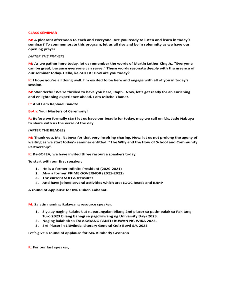 CLASS SEMINAR (Script) | PDF