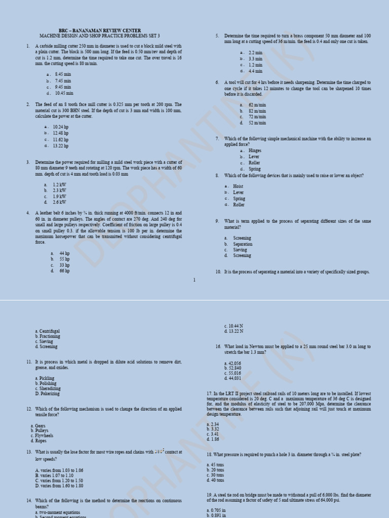 Machine Design Practice Problems | PDF | Strength Of Materials | Stress ...