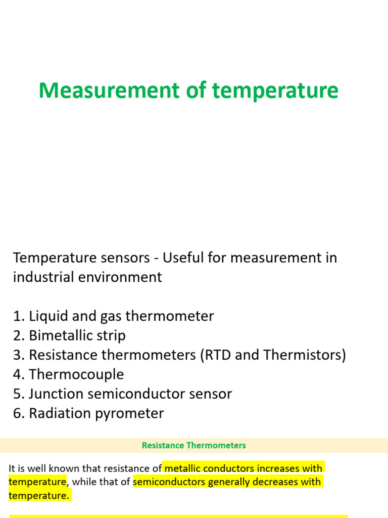 Measurement of Temperature | PDF | Thermocouple | Electrical Resistance And Conductance