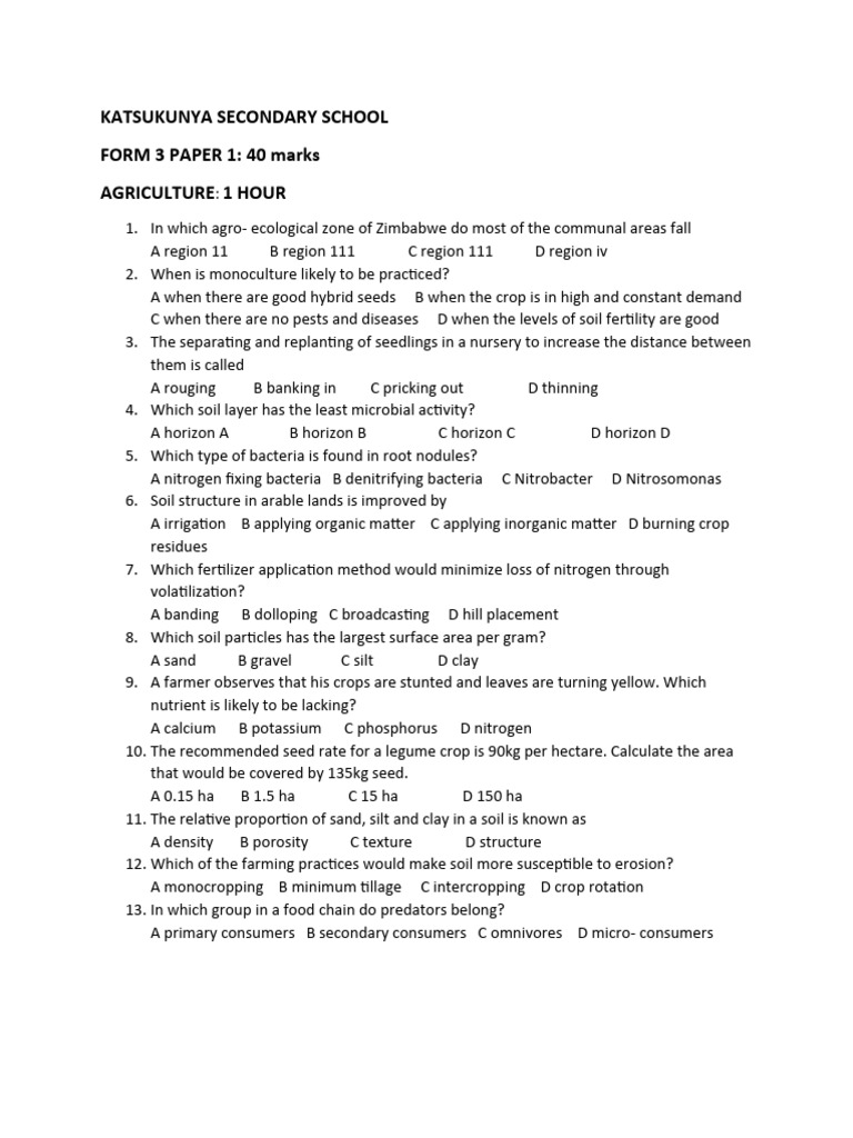 O Level Agriculture Exam Practice Paper | PDF | Soil | Crop Rotation