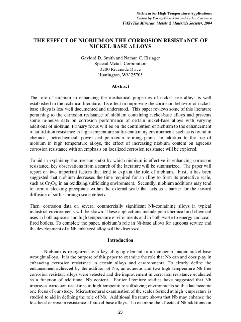 The Effect of Niobium On The Corrosion Resistance of Nickel-Base Alloys | PDF | Corrosion | Alloy