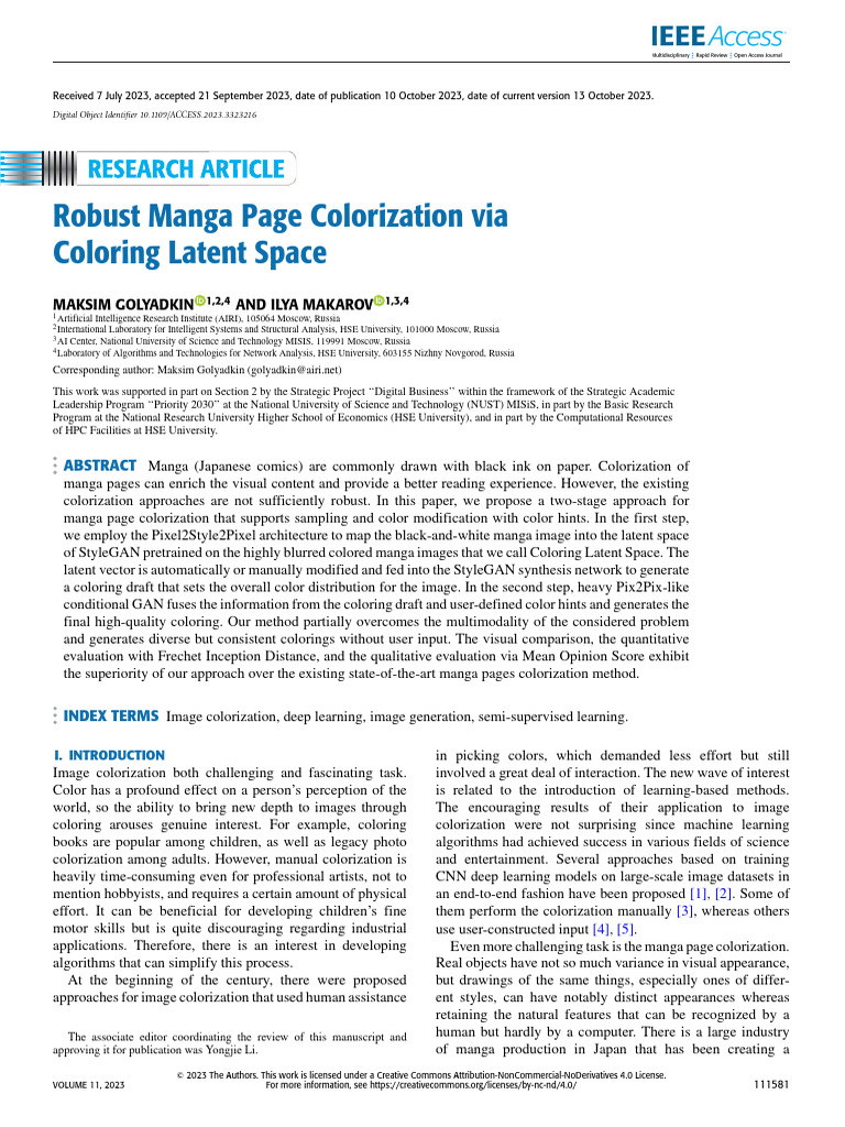 Robust Manga Page Colorization Via Coloring Latent Space | PDF | Deep Learning | Artificial ...