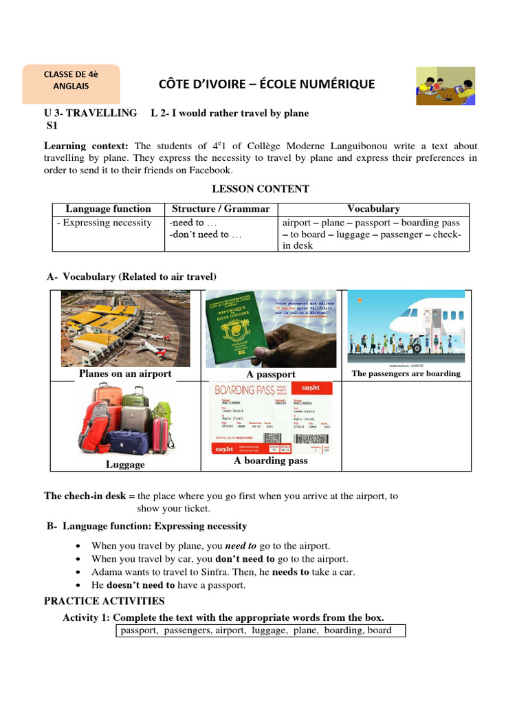 Unit 3 Lesson 2 4e Anglais | PDF | Airport | Transport