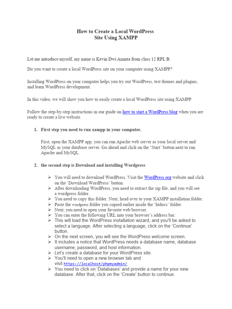 How To Create A Local WordPress | PDF | Word Press | Software