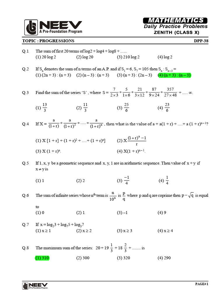 DPP (38) Maths Progression 10th WA | PDF | Sequence | Mathematics