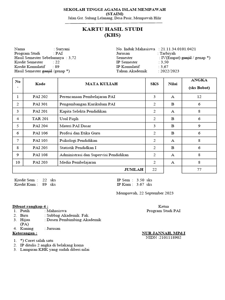 KHS Suryani Semester 4 | PDF