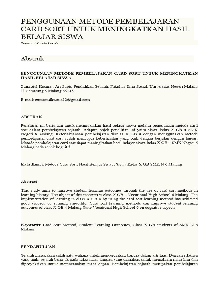 Metode Card Sort untuk Hasil Belajar | PDF
