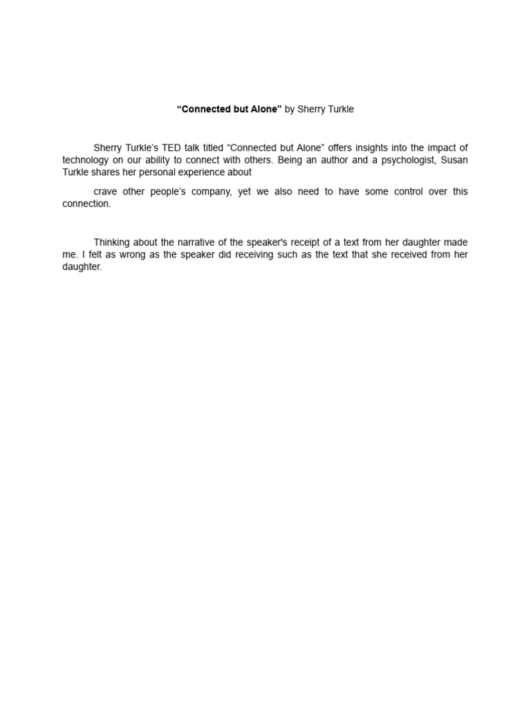 "Connected But Alone" by Sherry Turkle | PDF | Social Media | Popular ...