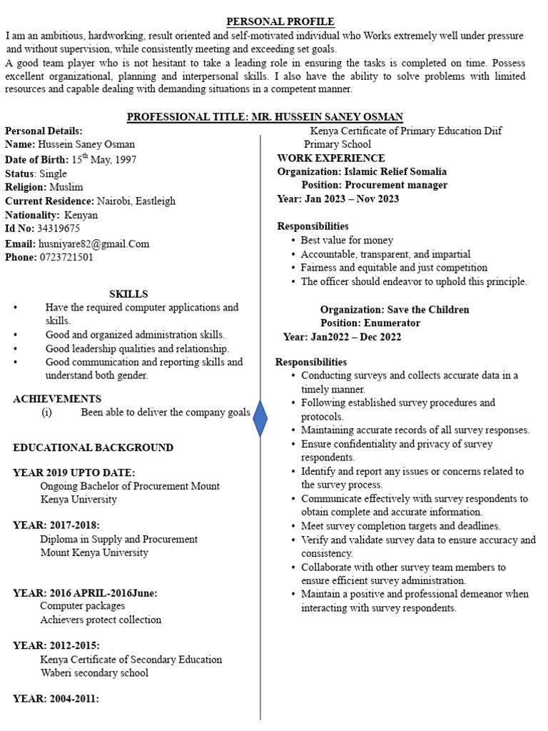 Hon Hussein CV | Download Free PDF | Procurement | Logistics