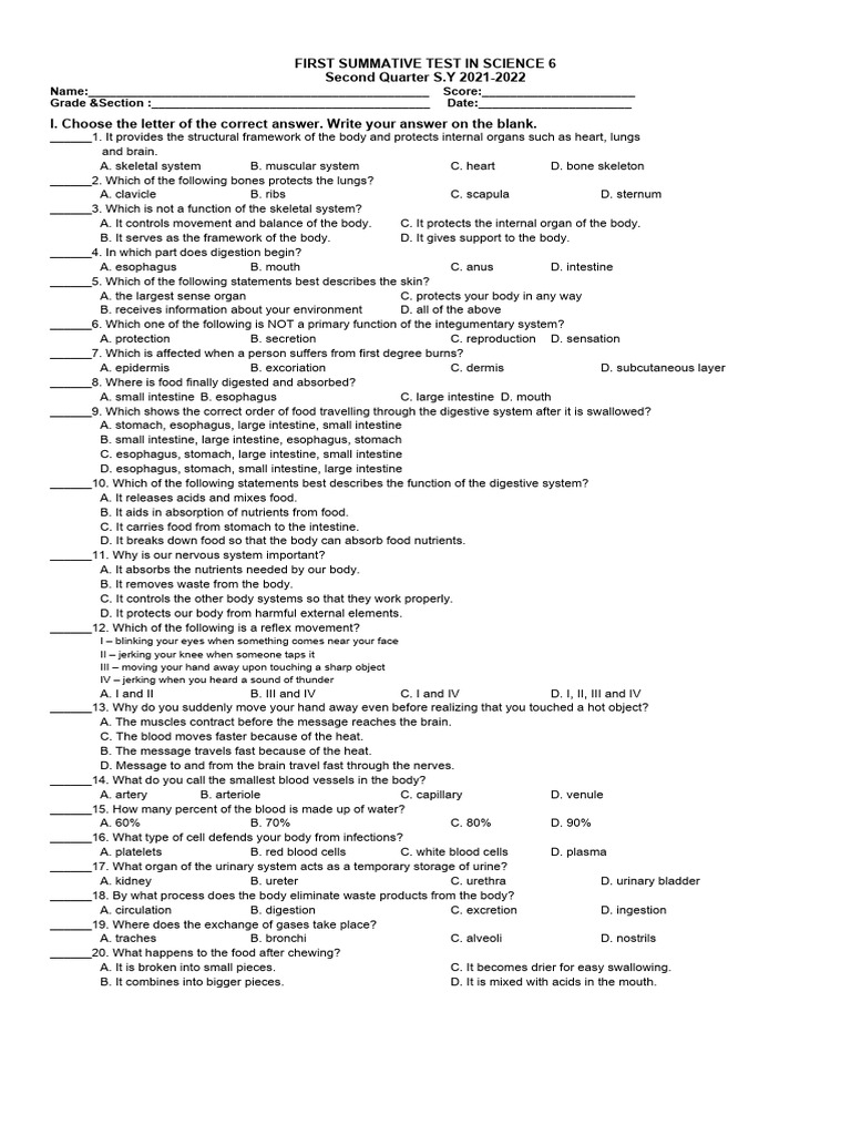 St1-Science-Grade 6-Q2 | PDF | Gastrointestinal Tract | Stomach